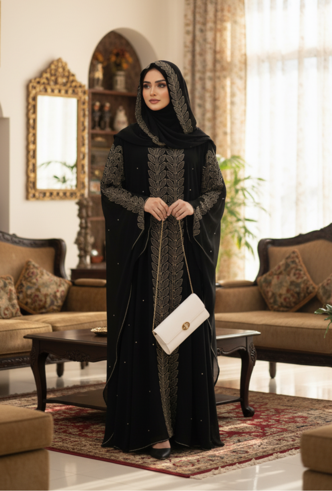 Farasha Abaya with Golden Stone – Sakina Abaya